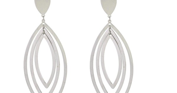 Orecchini lunghi acciaio tre rombi frontali specchiati